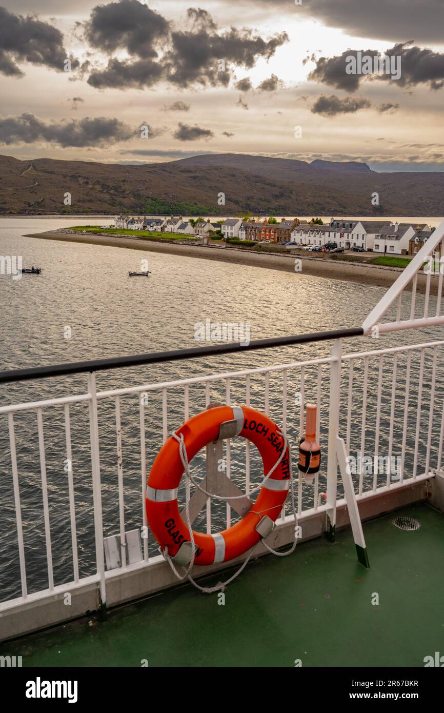 Houses on the seafront of Ullapool Scotland from the Lewis ferry Stock ...