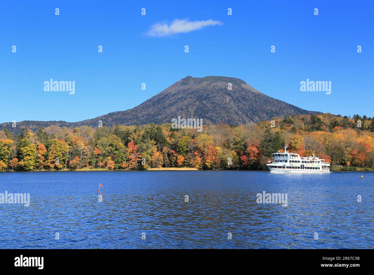 Autumn Foliage and Sightseeing Boat in Lake Akan Stock Photo - Alamy