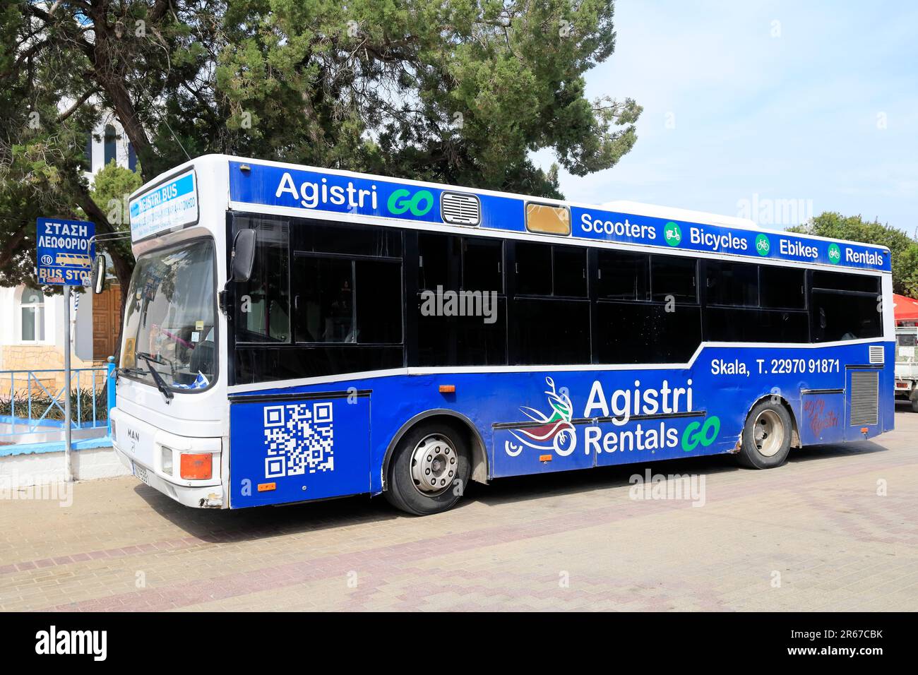 The island bus, Agistri island, Saronic Gulf, Greece. May 2023 Stock ...