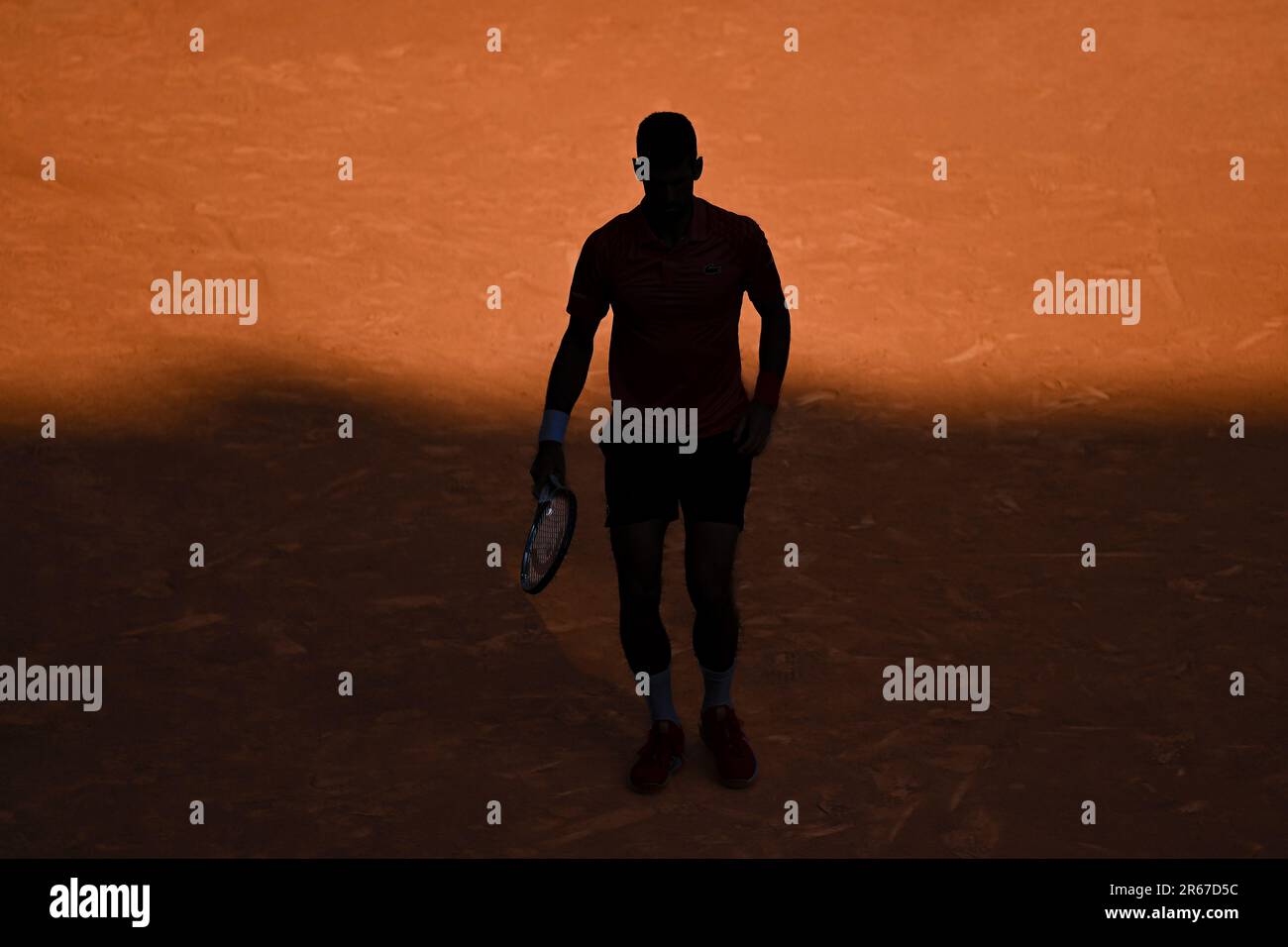 Paris, France - 07/06/2023, Novak Djokovic in the shadows (silhouette ...