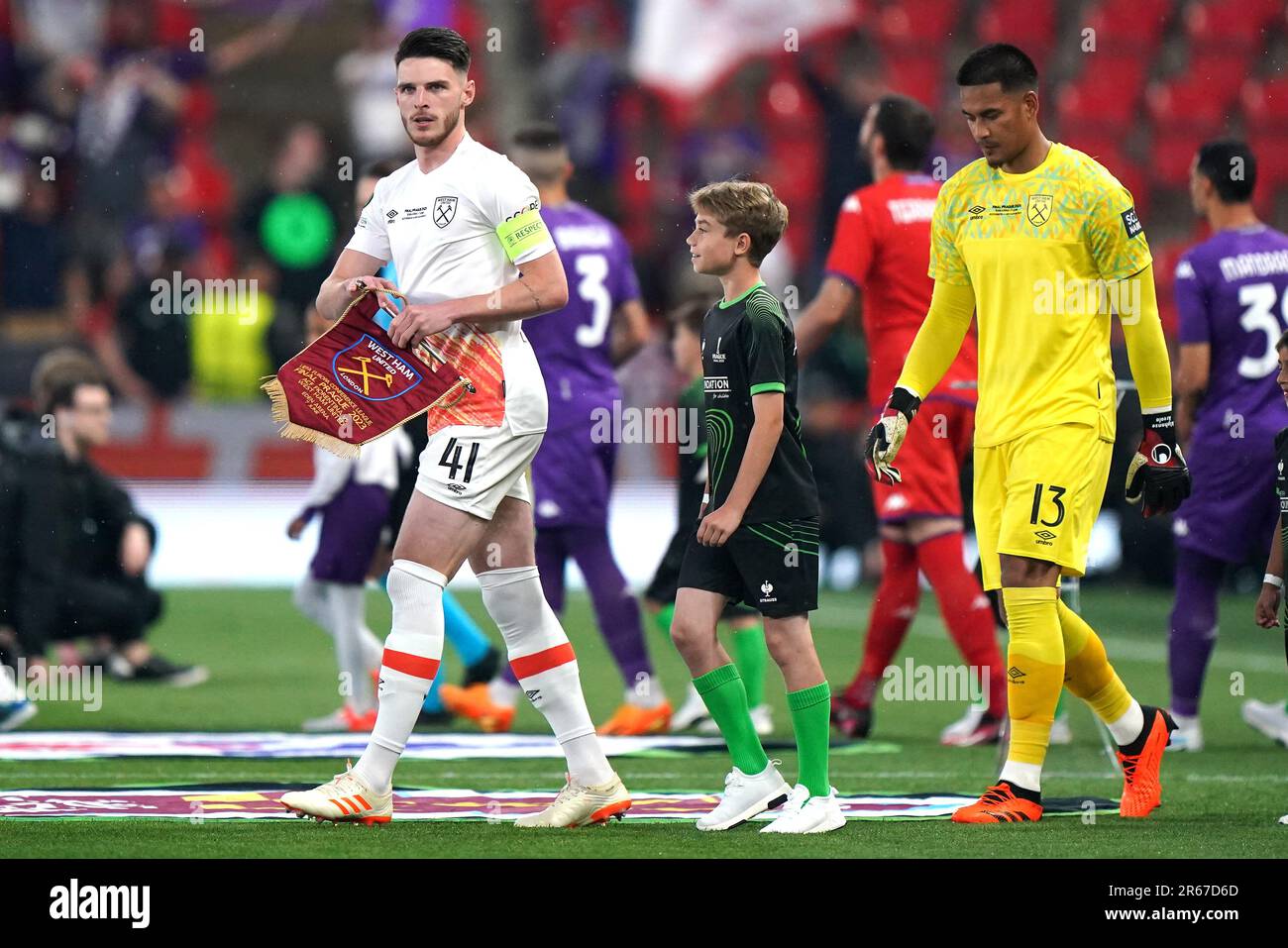 West Ham United's Declan Rice (left) and goalkeeper Alphonse Areola ...