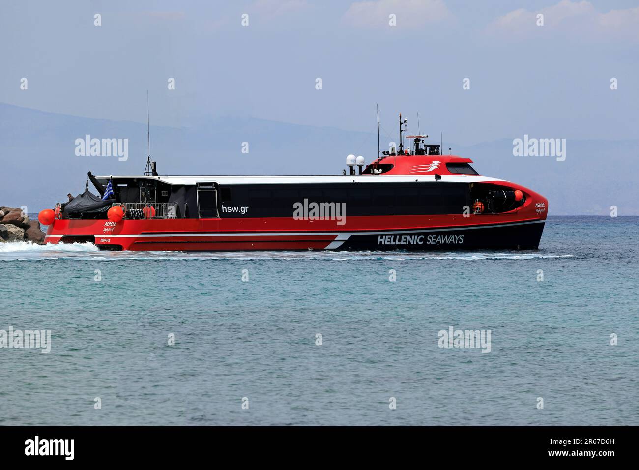 Hellenic Seaways fast ferry boat Aero 2, at Megalochori harbour ...