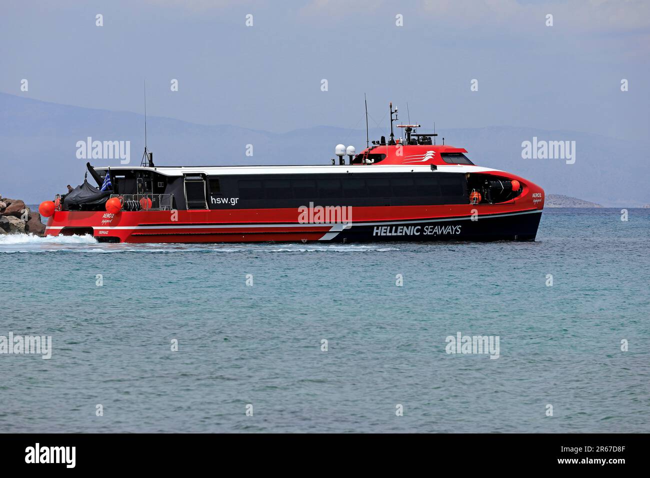 Hellenic Seaways fast ferry boat Aero 2, at Megalochori harbour ...