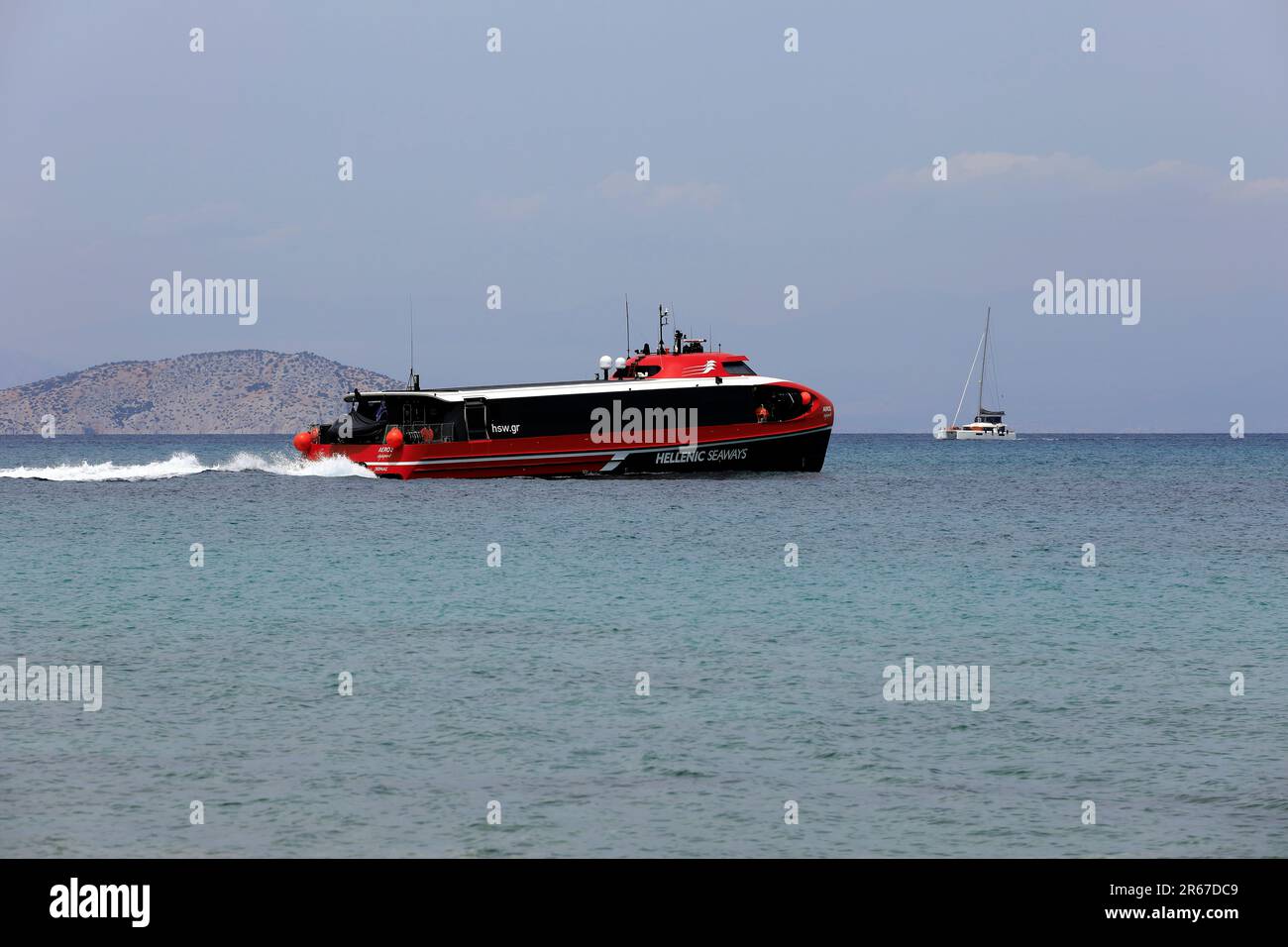 Hellenic Seaways fast ferry boat Aero 2, at Megalochori harbour ...