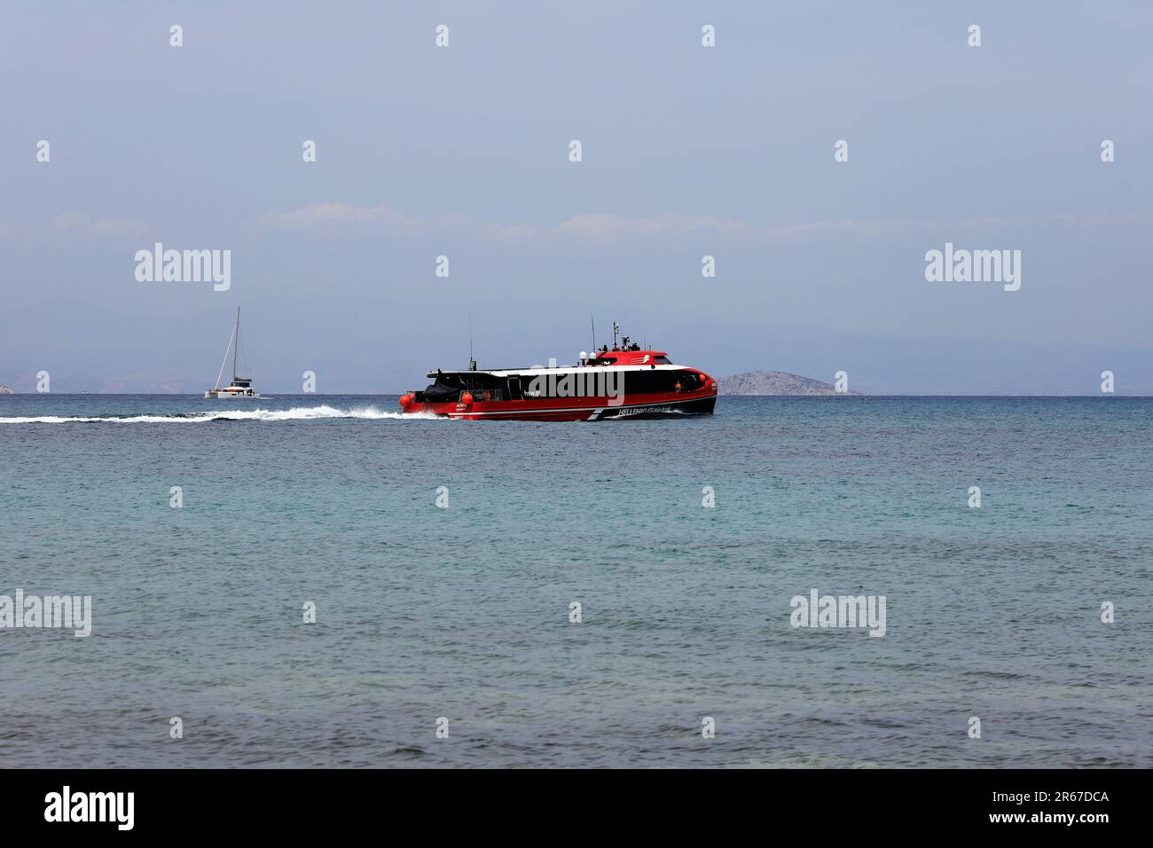 Hellenic Seaways fast ferry boat Aero 2, at Megalochori harbour ...