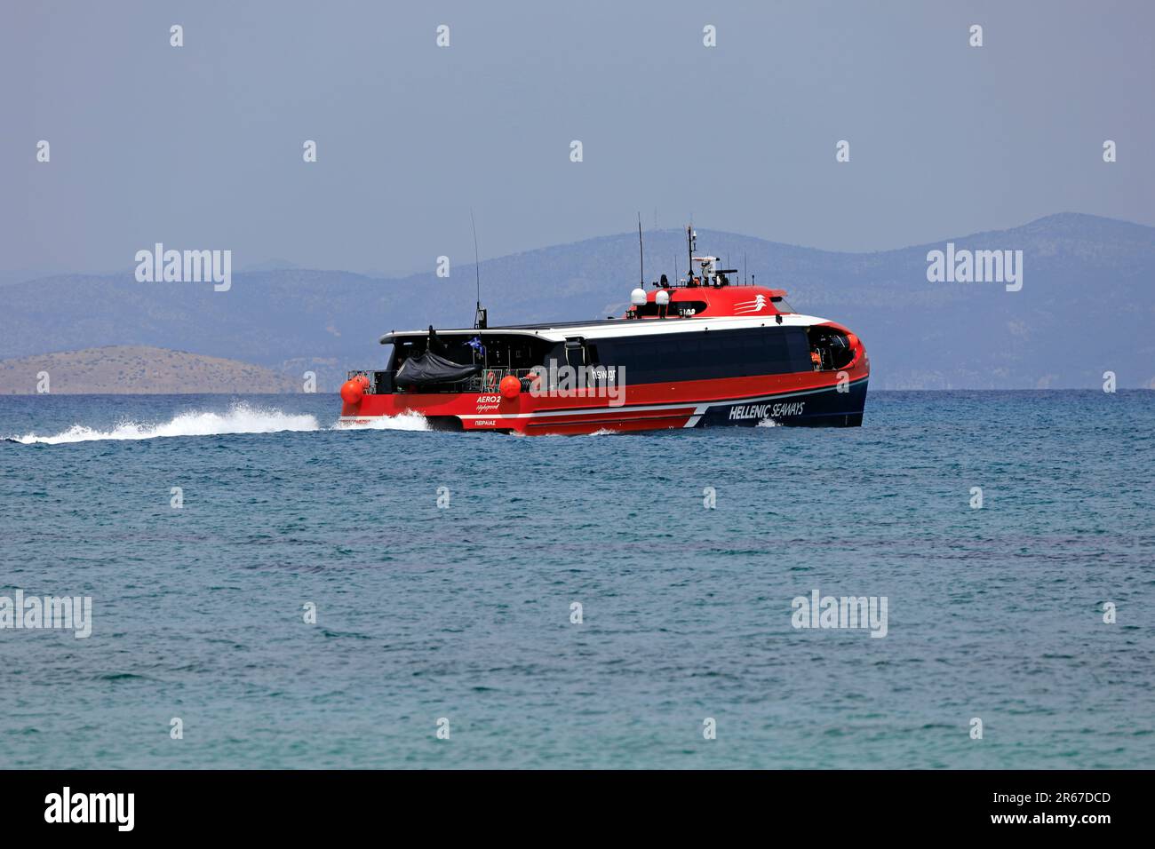 Hellenic Seaways fast ferry boat Aero 2, at Megalochori harbour ...