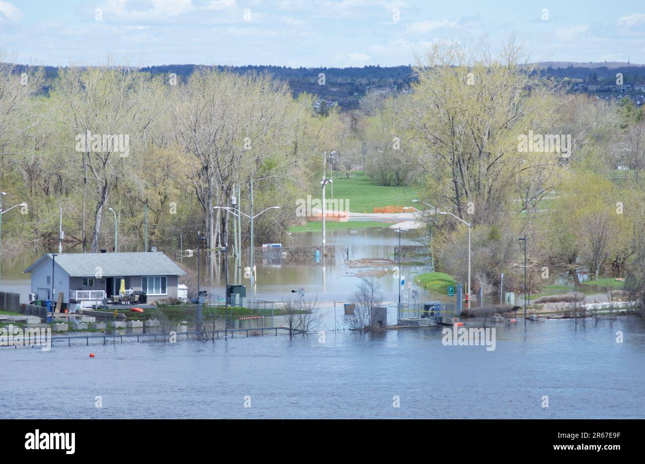 Flood waters threaten a West Quebec town in late Spring 2023 Stock ...
