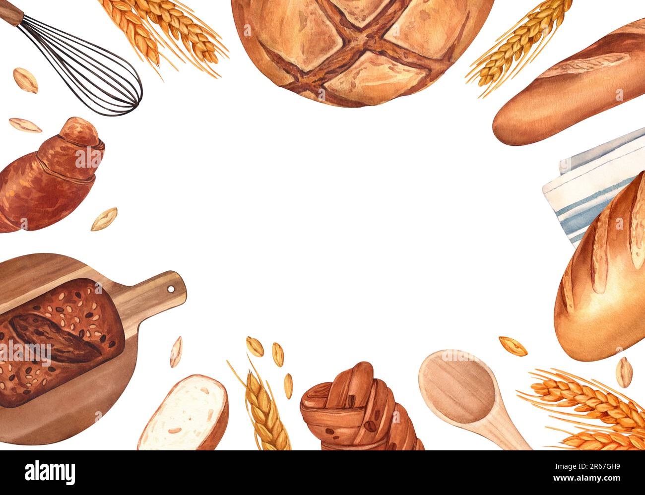 Watercolor bakery frame background. Hand-drawn illustration, isolated ...