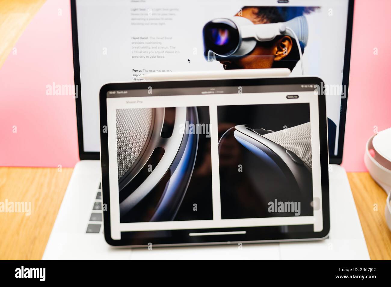 Paris, France - Jun 6, 2023: Fluid lines of the new device seen on the ...