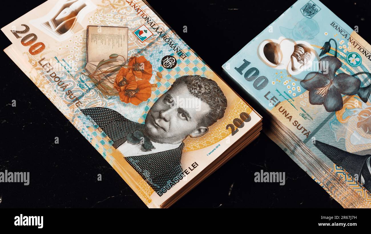 Romanian LEI Currency Banknote. RON Money European Currency Stock Photo ...