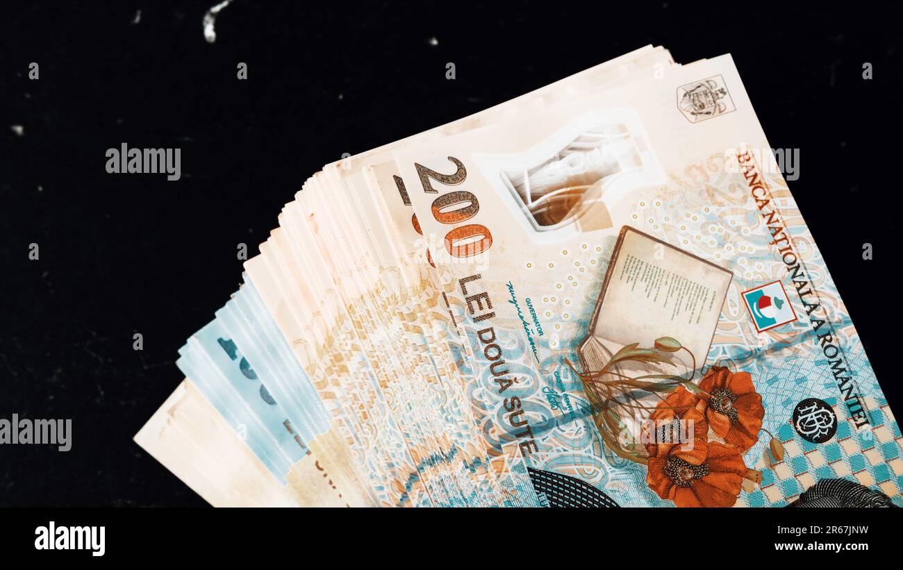 Romanian LEI Currency Banknote. RON Money European Currency Stock Photo ...