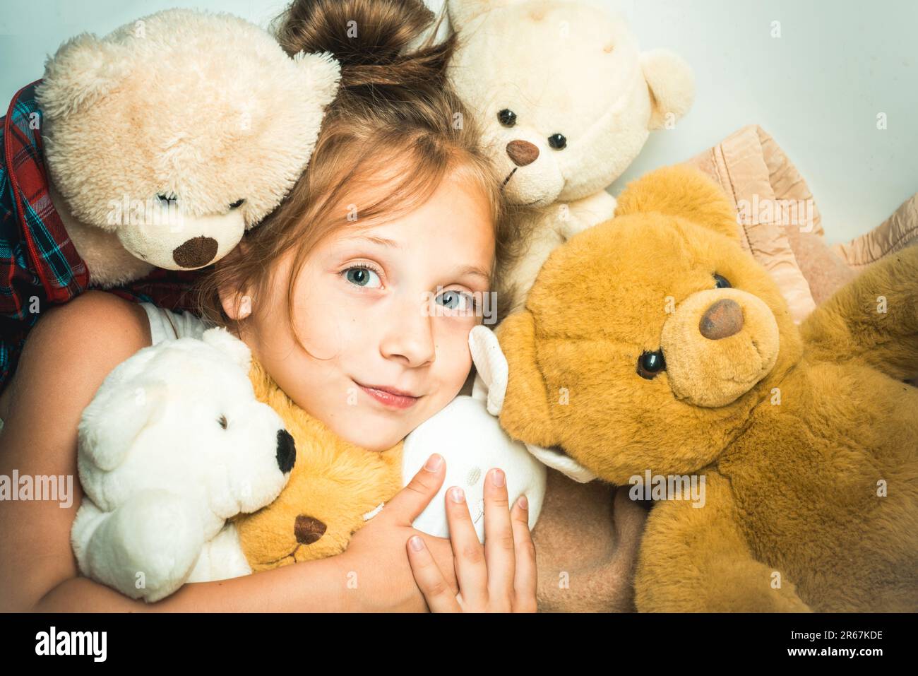 Toys dream. Kid girl dreams near tiys teddy. Childhood dream ...