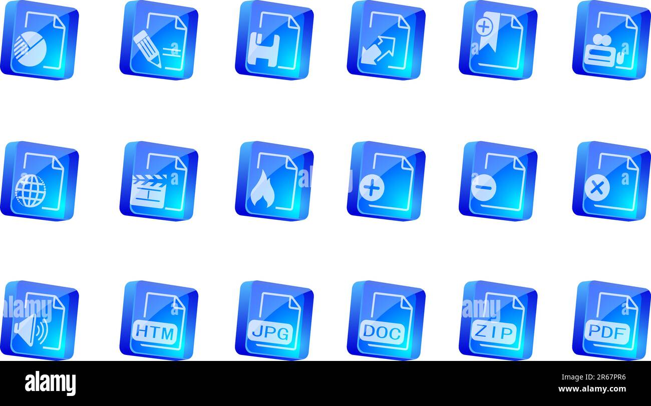 Document and File formats icons blue transparent box series Stock ...