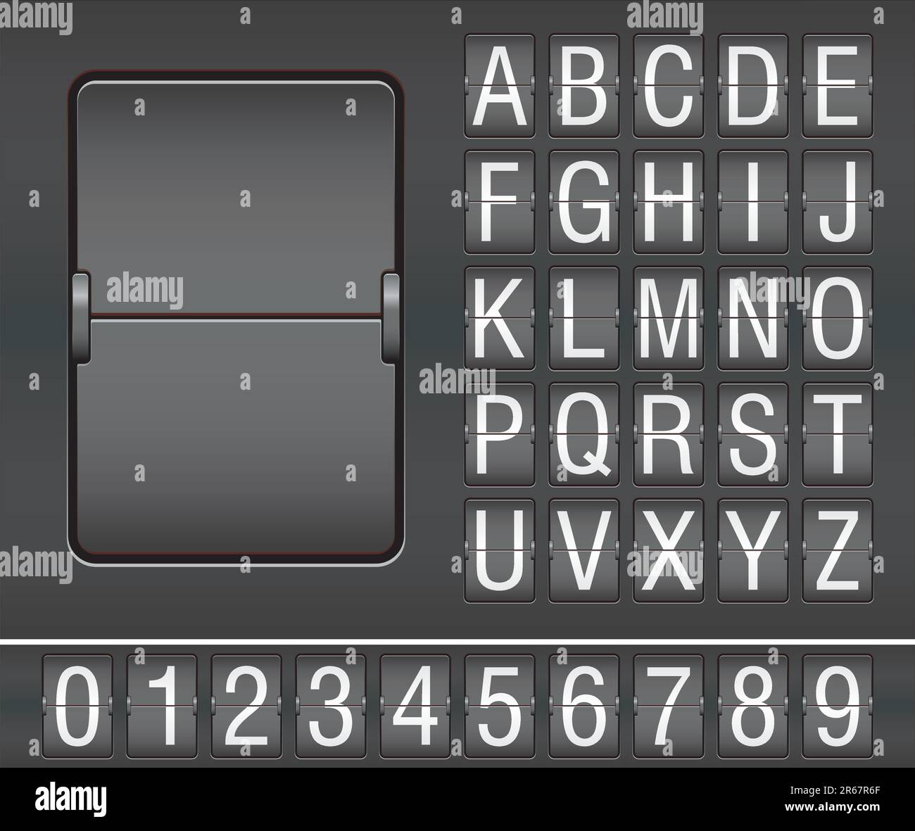 characters and numbers on mechanical scoreboard - vector illustration ...