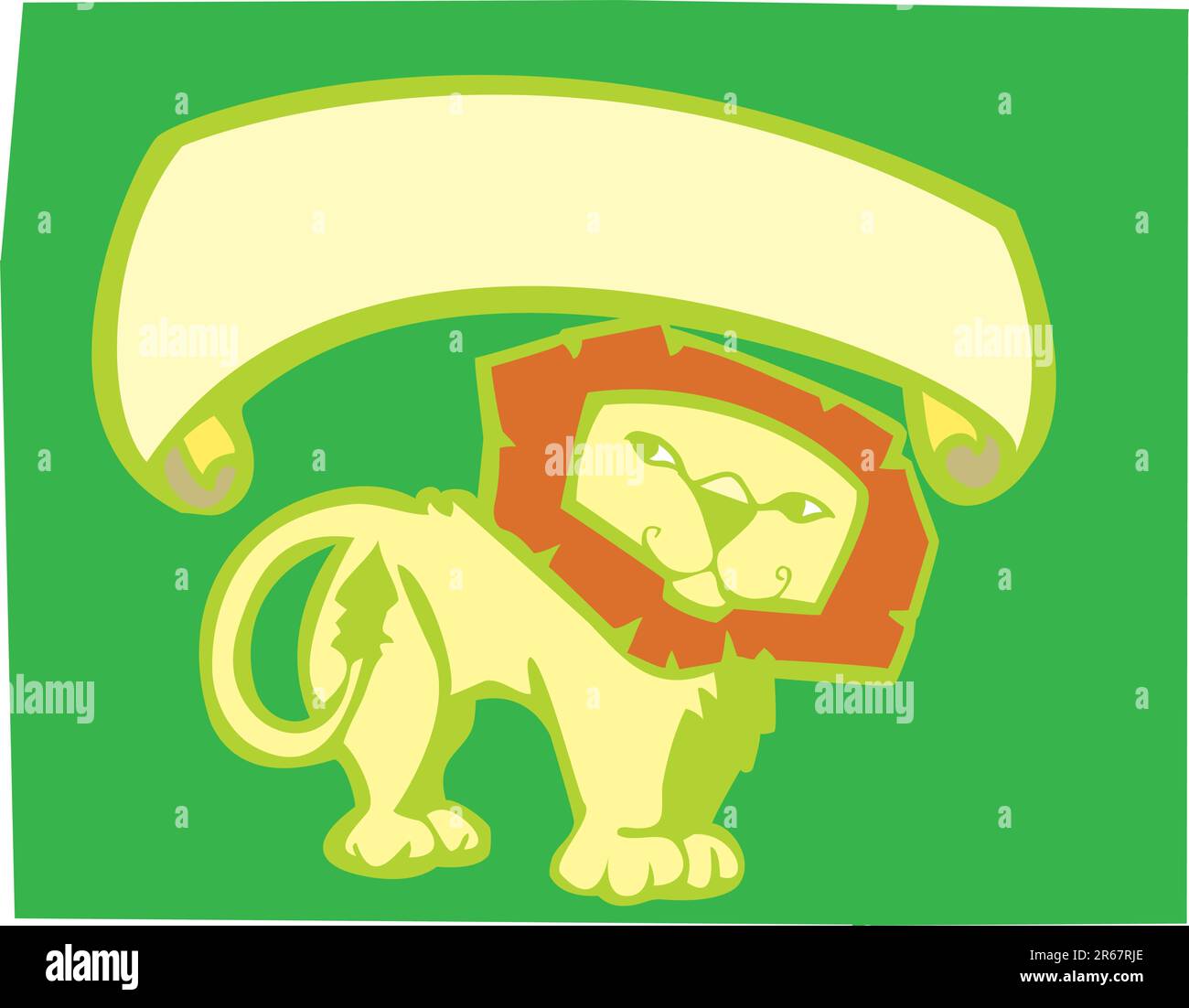 Yellow lion on green background with scroll banner Stock Vector Image ...