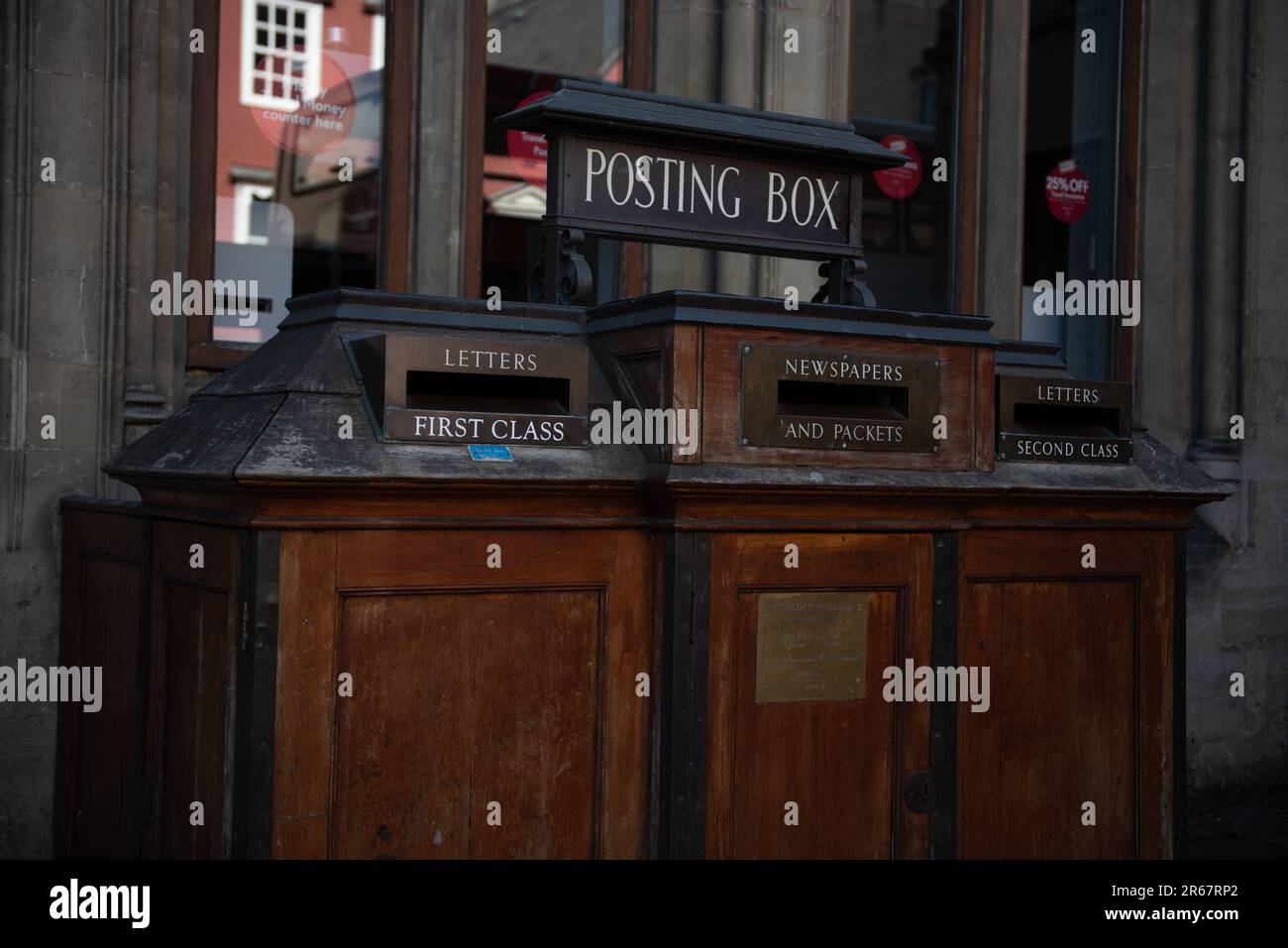 Old fashioned wooden posting box in oxford city centre Stock Photo - Alamy