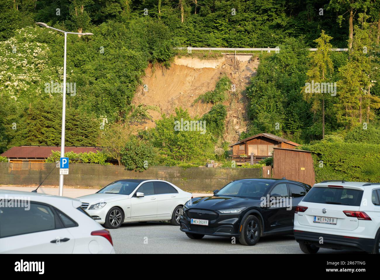 Schleissheim/Thalheim bei Wels, Upper Austria. 7 June 2023. Landslide ...