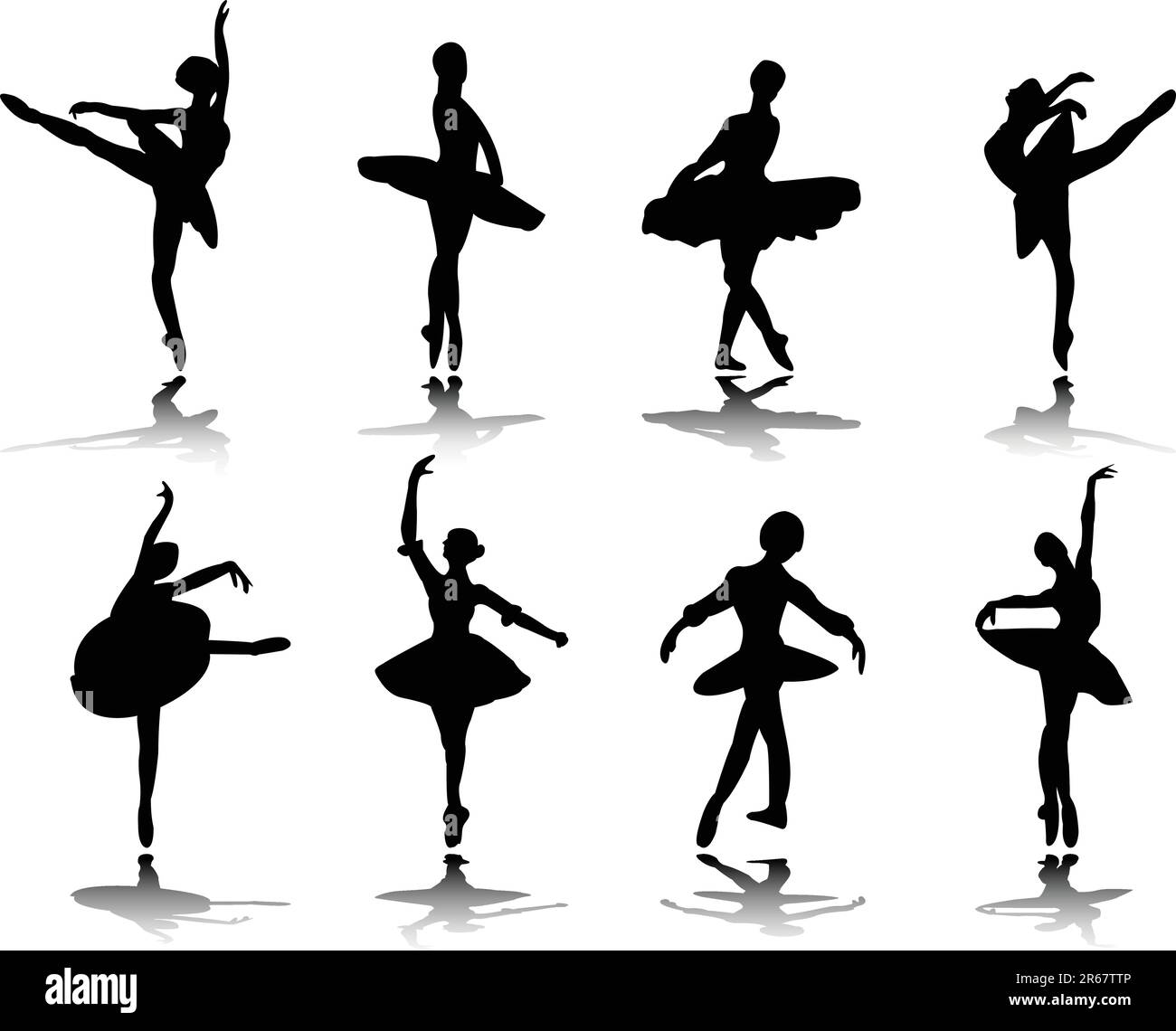 collection of ballerinas with reflection silhouette - vector Stock ...