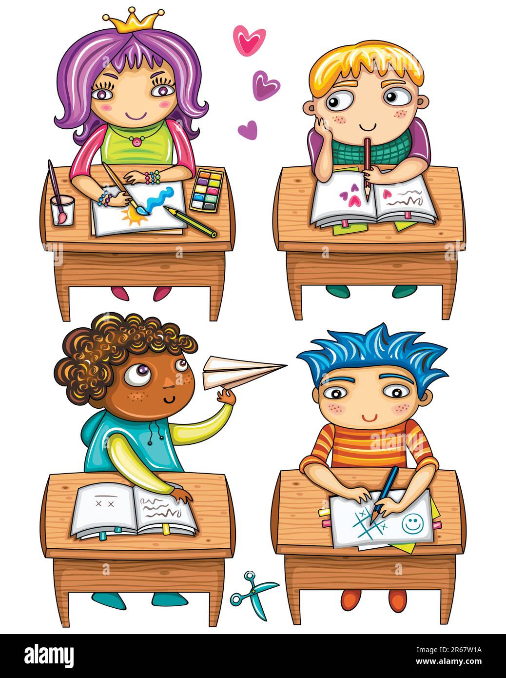 Cartoon School Children Writing