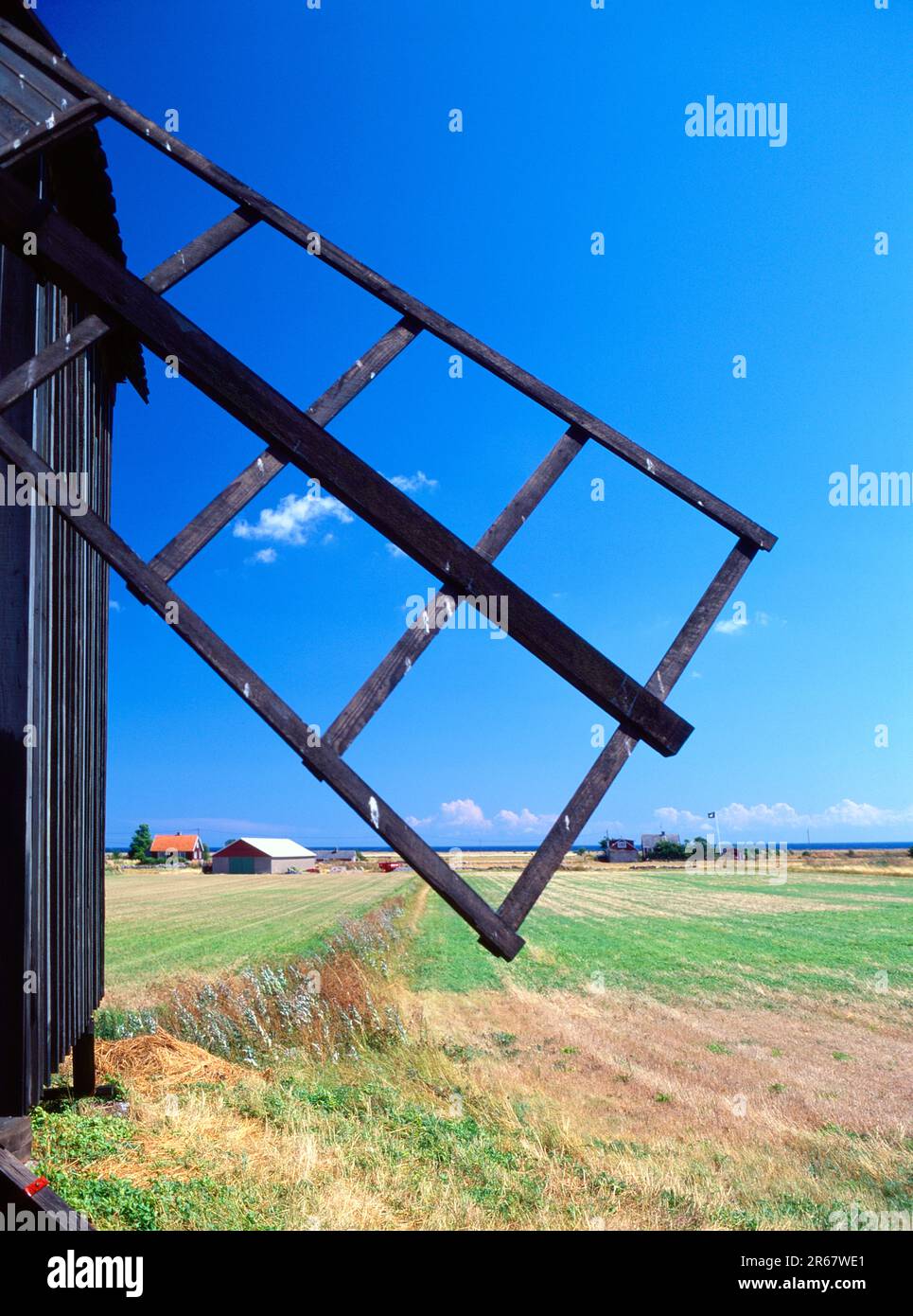 Antique wooden windmill on island Öland in Sweden Stock Photo - Alamy