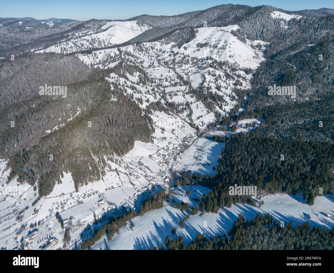 aerial view of winter village in Romania Stock Photo - Alamy