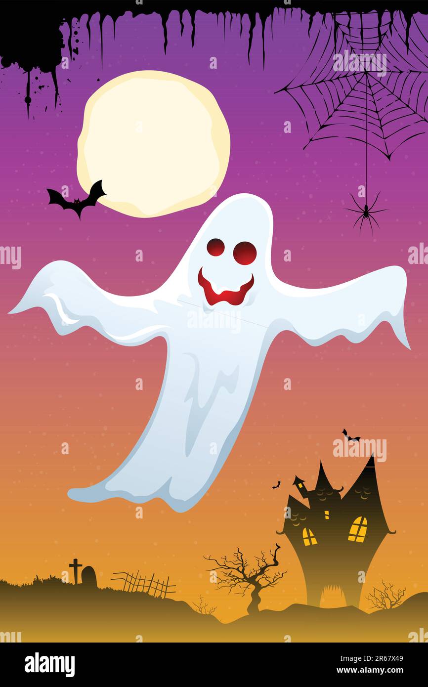 illustration of halloween ghost flying in dark sky Stock Vector Image ...