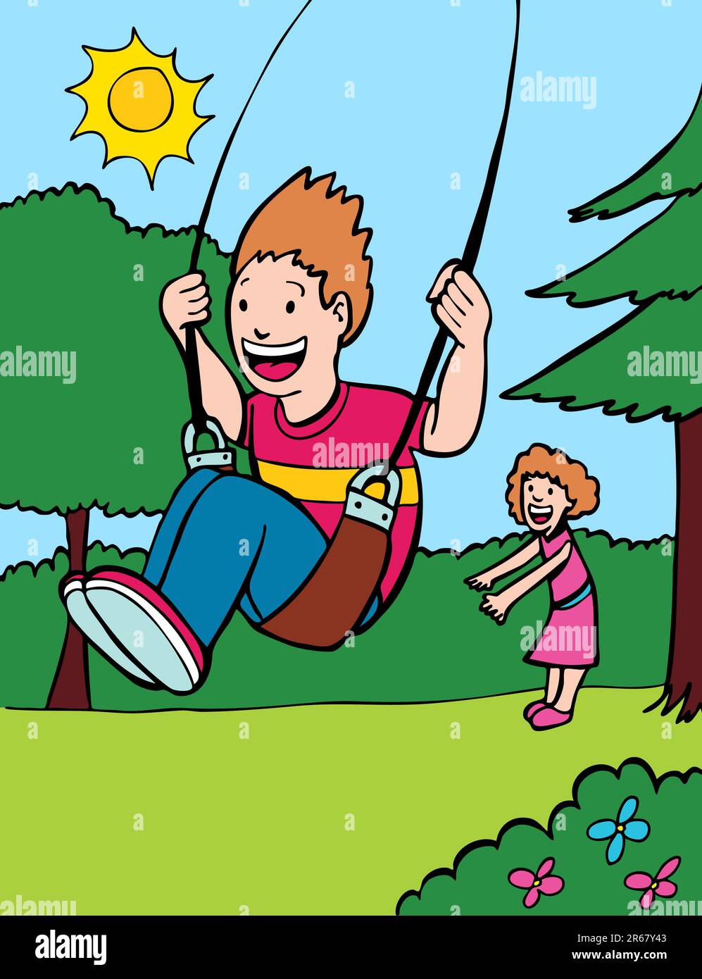 Children Pushing Clipart