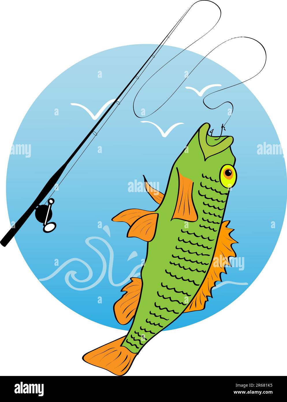 Vector picture of hooked fish and fishing road Stock Vector Image & Art ...