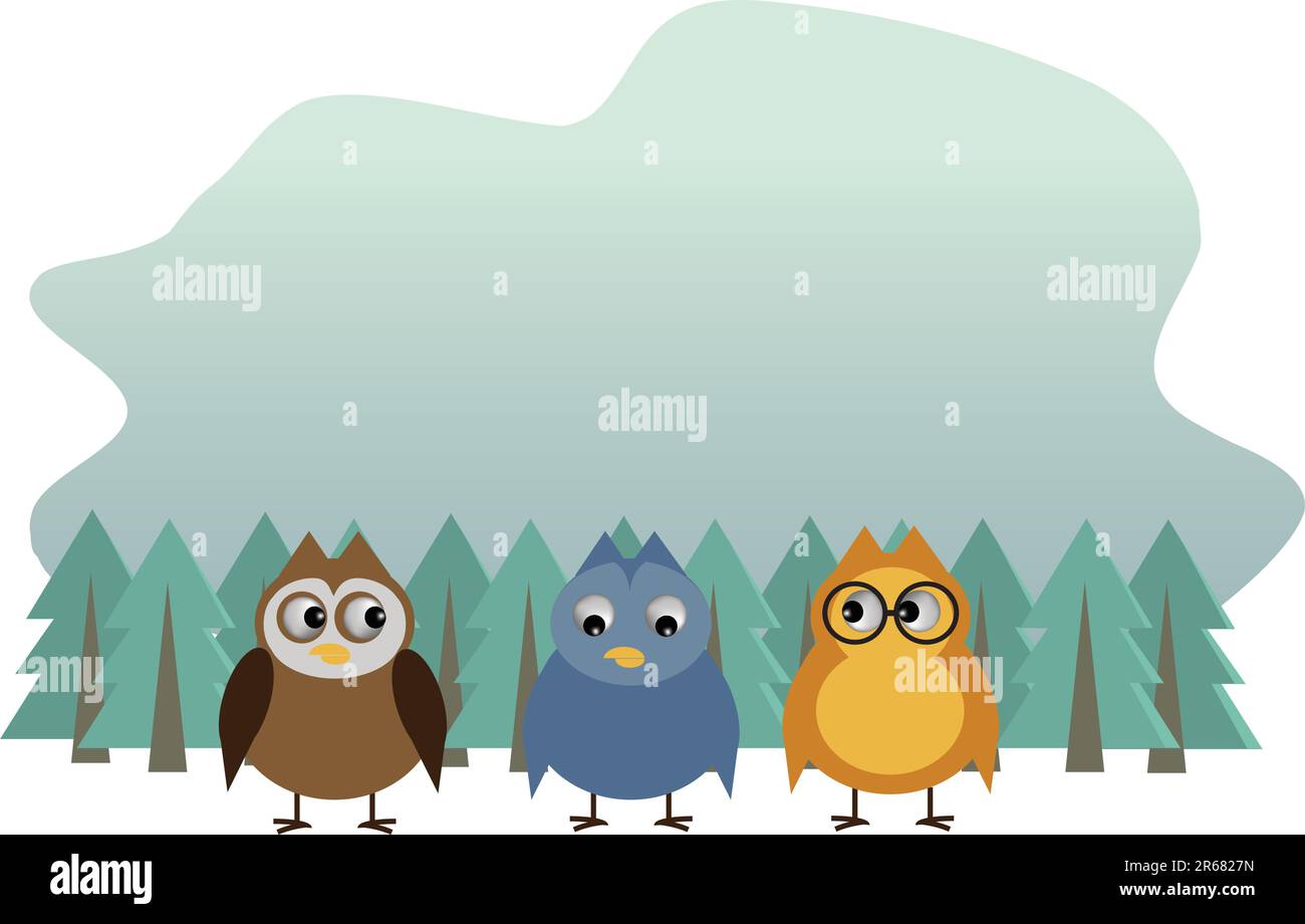 editable vector illustration of birds standing in the forest Stock ...