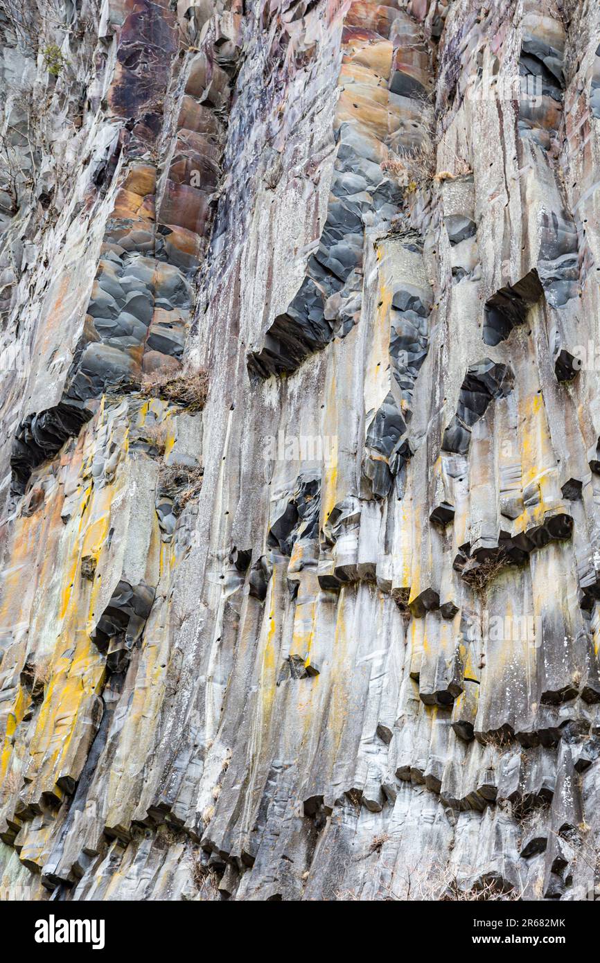 The rugged yet beautiful columnar joints of Kegon Valley Stock Photo ...
