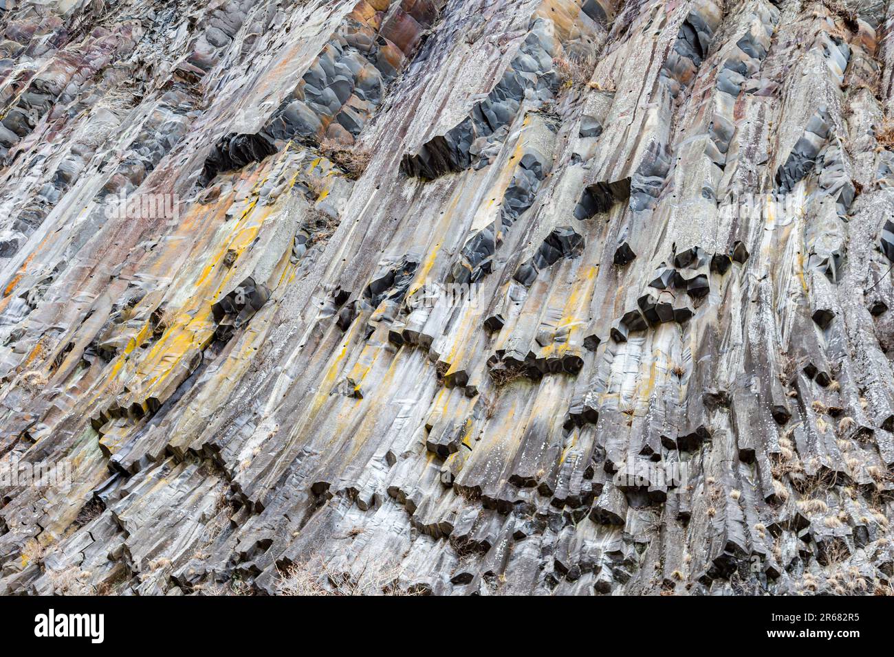 The rugged yet beautiful columnar joints of Kegon Valley Stock Photo ...