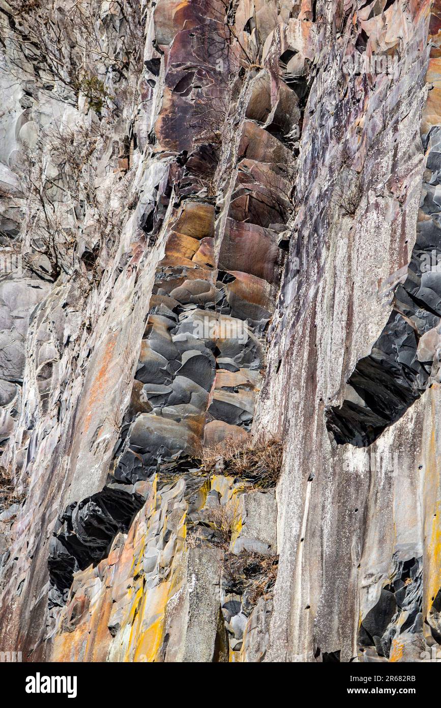 The rugged yet beautiful columnar joints of Kegon Valley Stock Photo ...