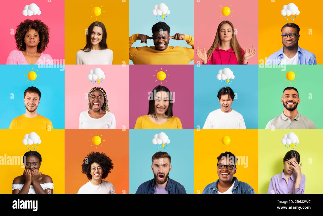 Diverse multiethnic people expressing positive and negative emotions ...
