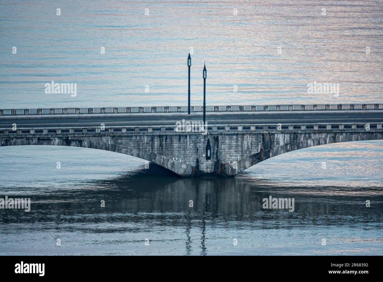 Historic Bandai Bridge and early morning scenery of Niigata Shinano ...