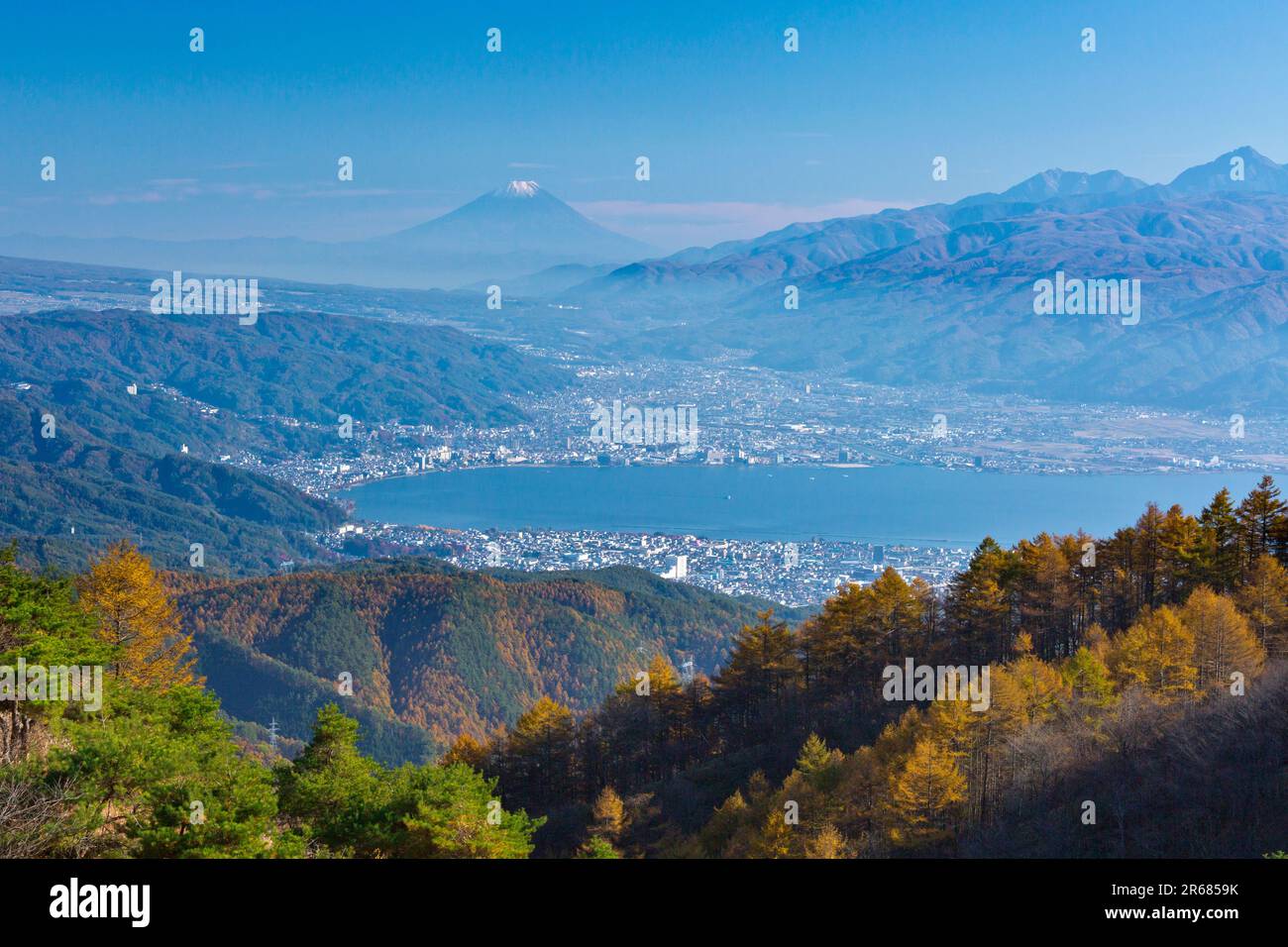 Suwa Lake and Mt. Fuji Stock Photo - Alamy