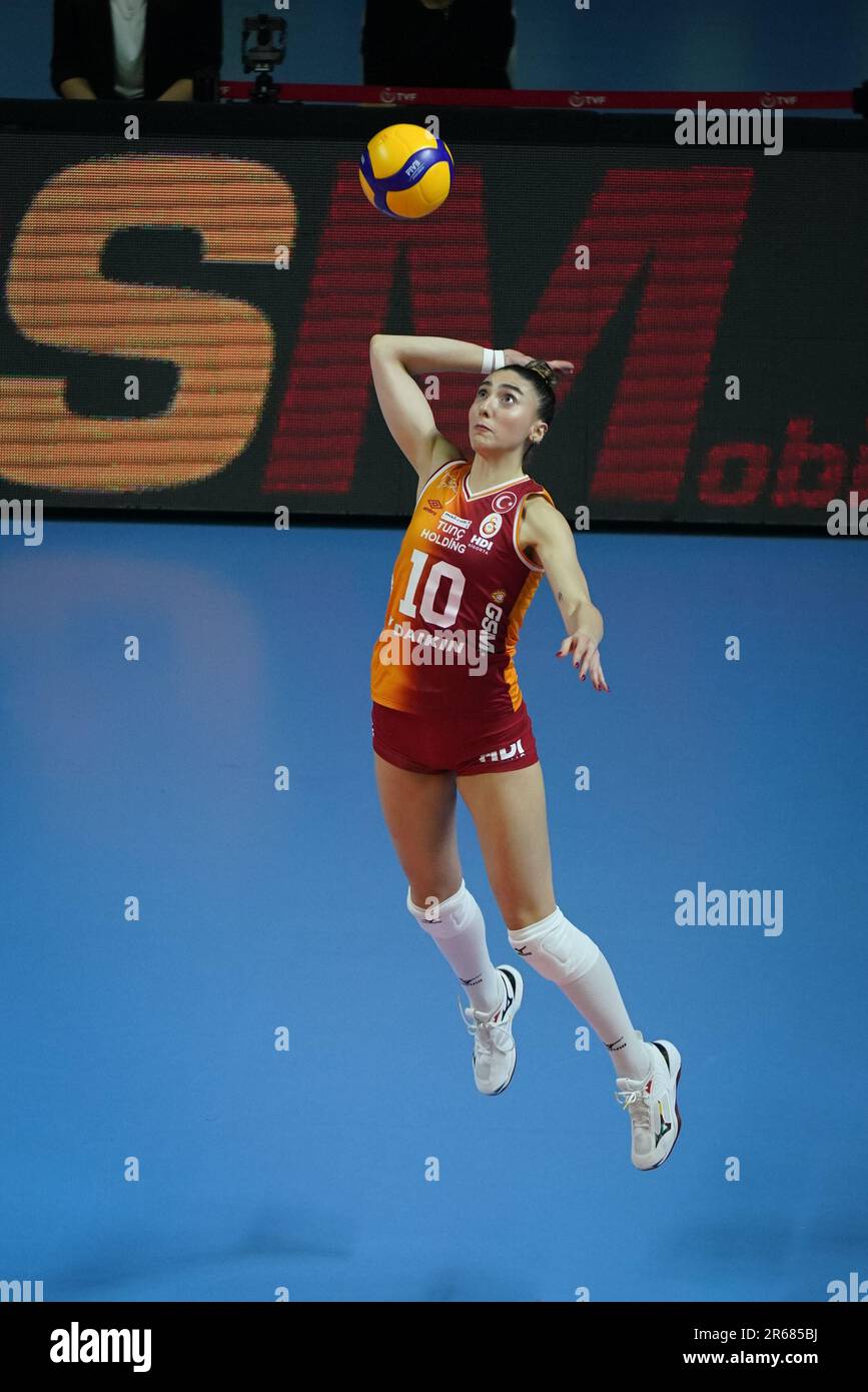ISTANBUL, TURKIYE - DECEMBER 14, 2022: Aycin Akyol serves during ...