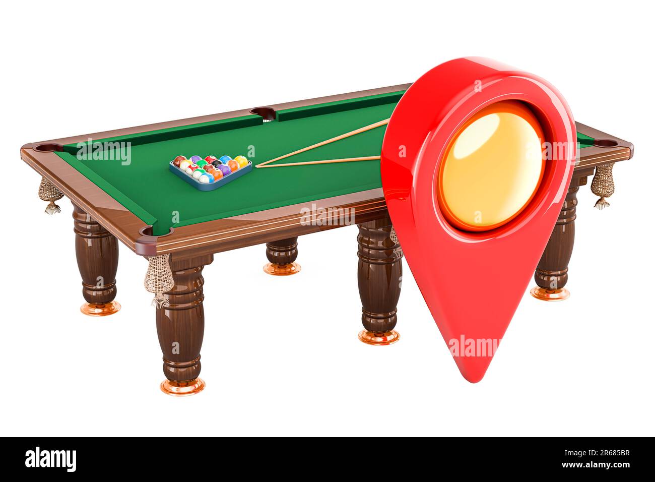 Billiard table with map pointer, 3D rendering isolated on white ...