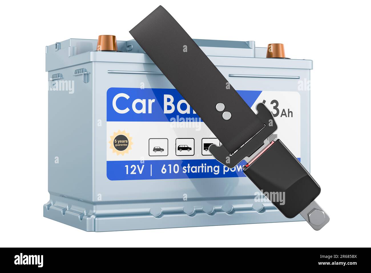 Car battery with safety belt, 3D rendering isolated on white background ...