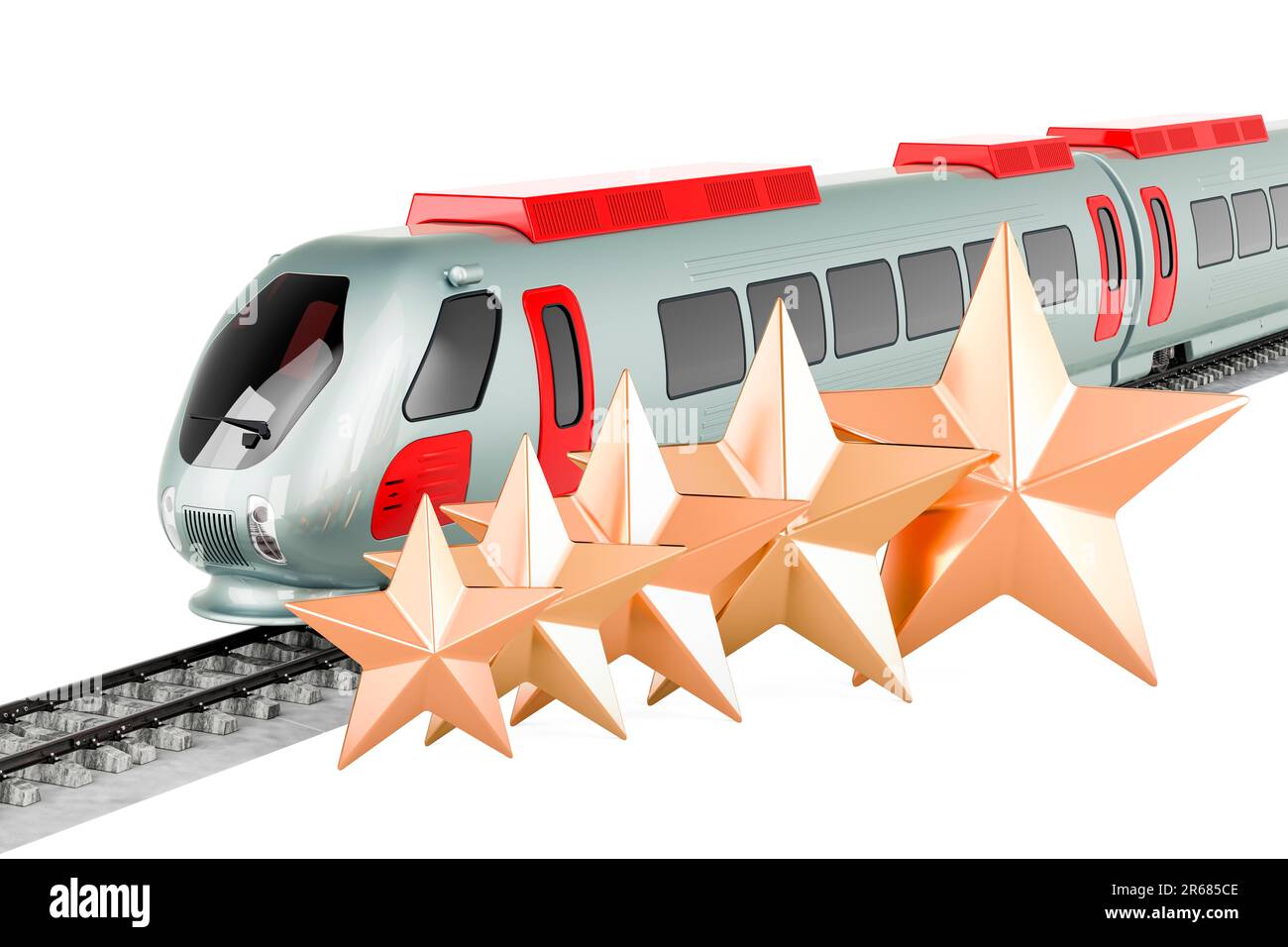 High speed train with five golden stars, 3D rendering isolated on white ...