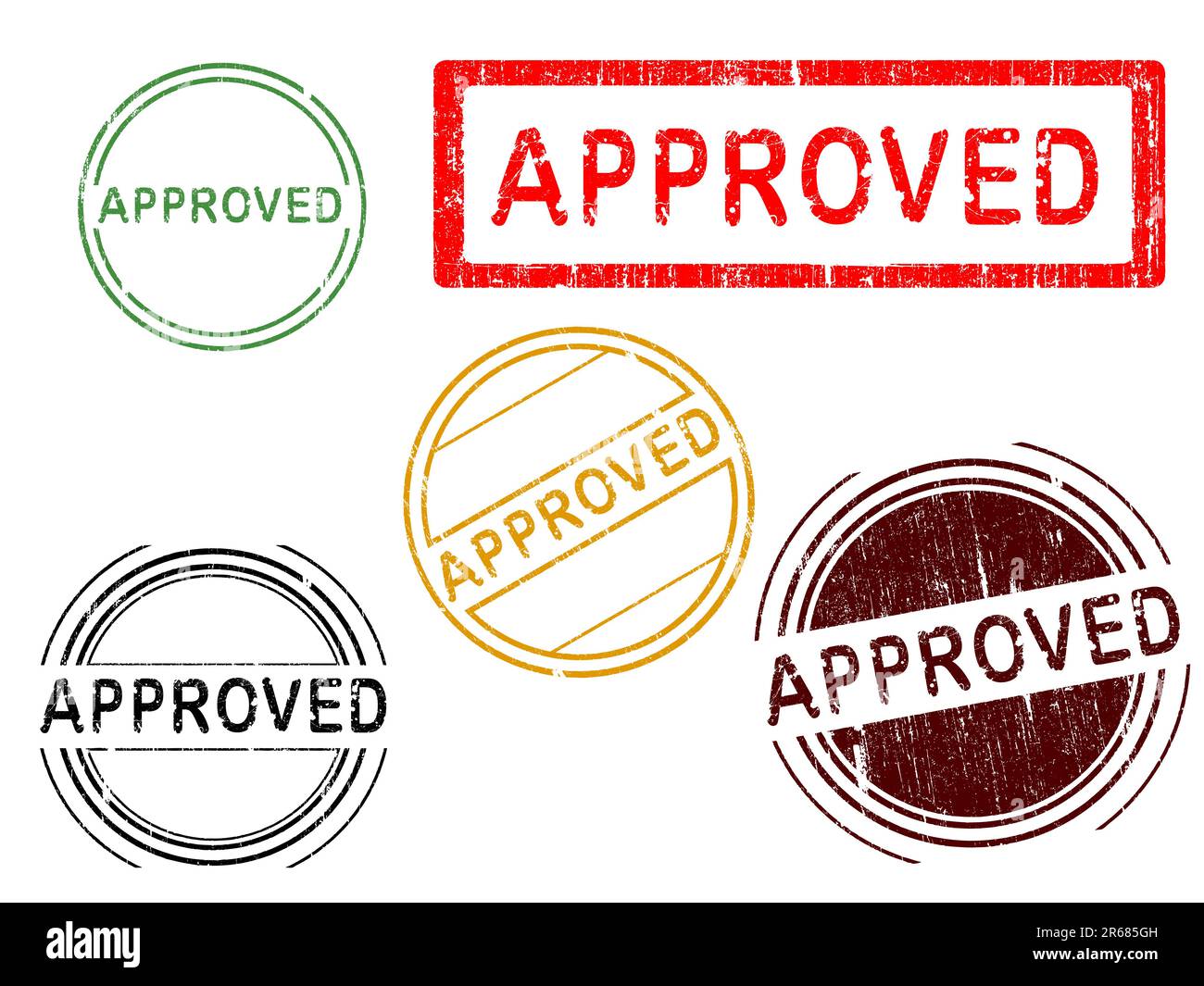 5 Grunge effect Office Stamp with the word APPROVED in a grunge ...