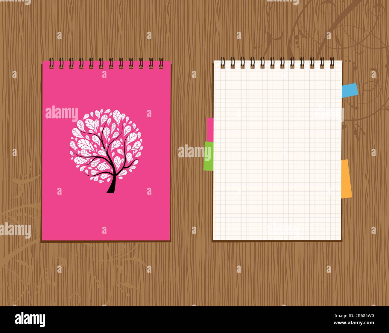 Notebook cover and page design on wooden background Stock Vector Image ...