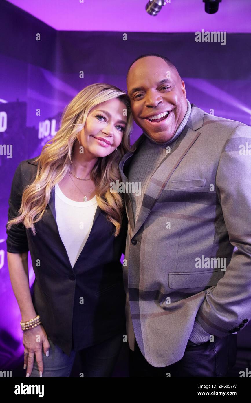 Actress Denise Richards and TV Host Tyrone Jackson on the set of Hot in ...