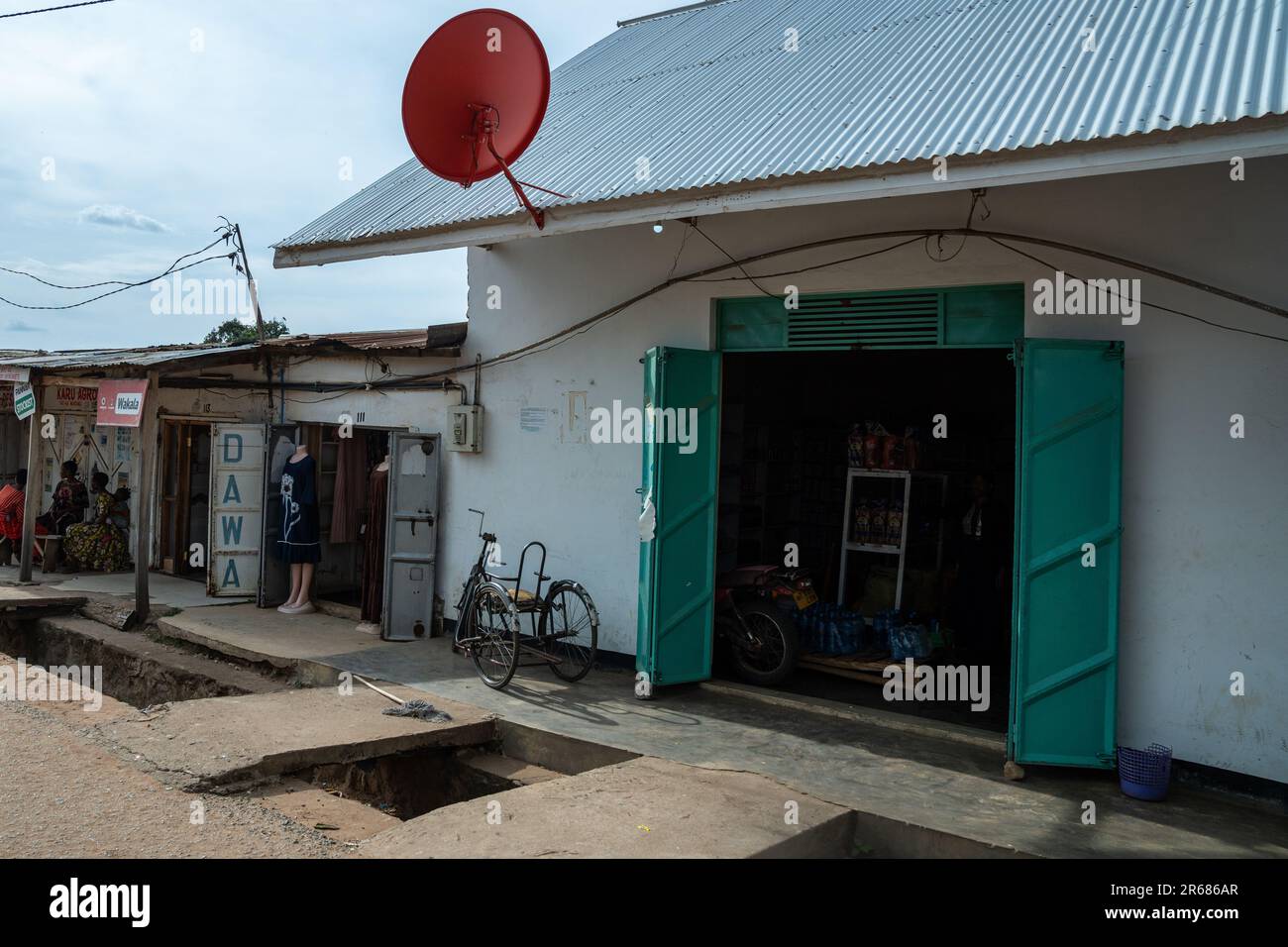 Tanzania, Africa - March 10, 2023: Typical roadside shops and market ...