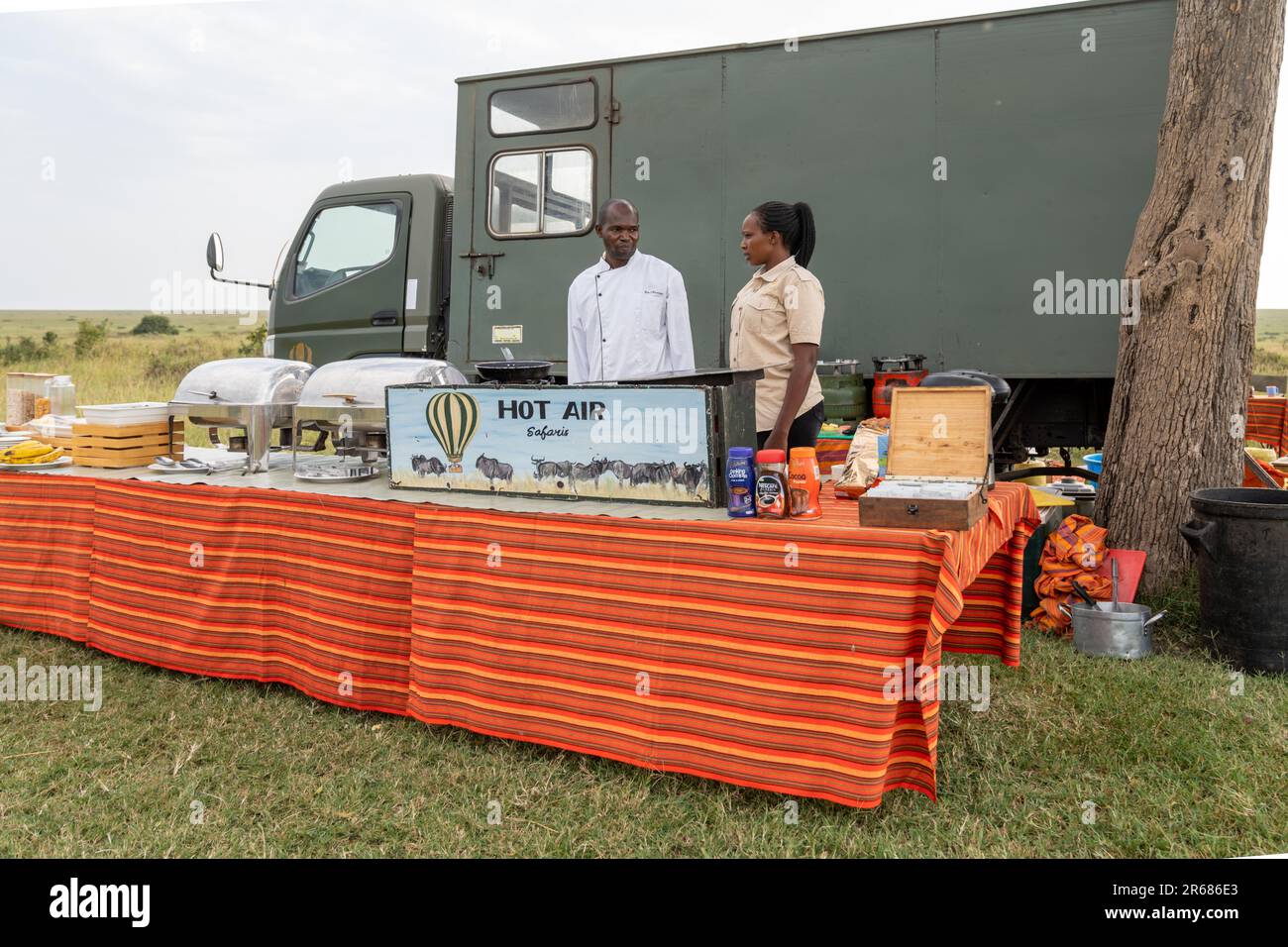 Kenya, Africa - March 10, 2023: African bush breakfast buffet set up ...