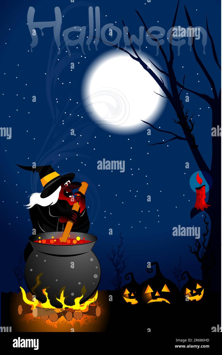 illustration of scary witch cooking in halloween night Stock Vector ...