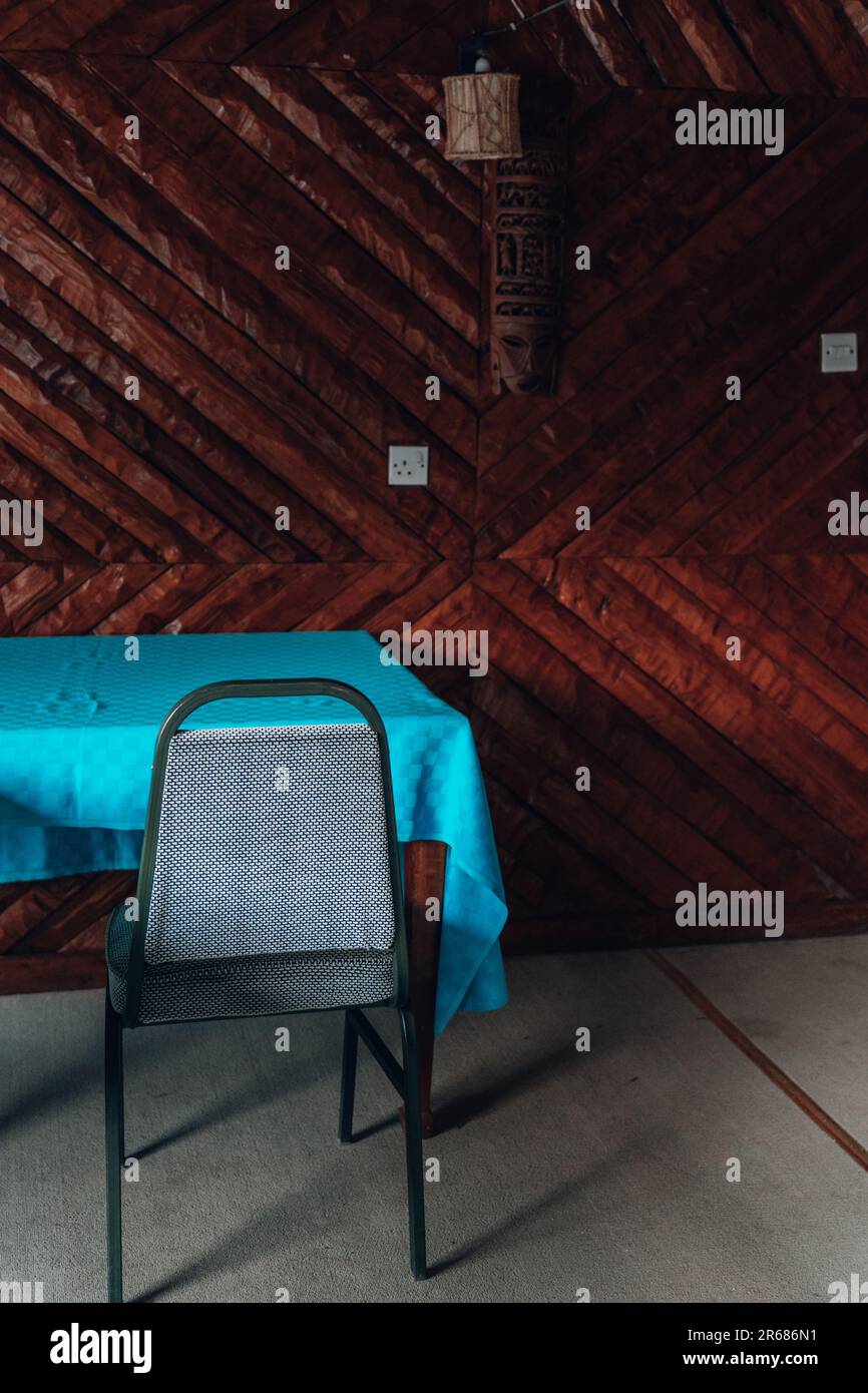 Table and chairs in an outdated conference room with nobody there Stock ...