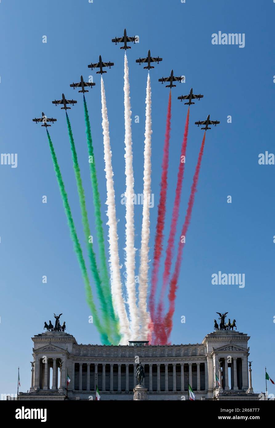 Rome Italy. June 02, 2023. The famous Italian National Acrobatic Patrol ...