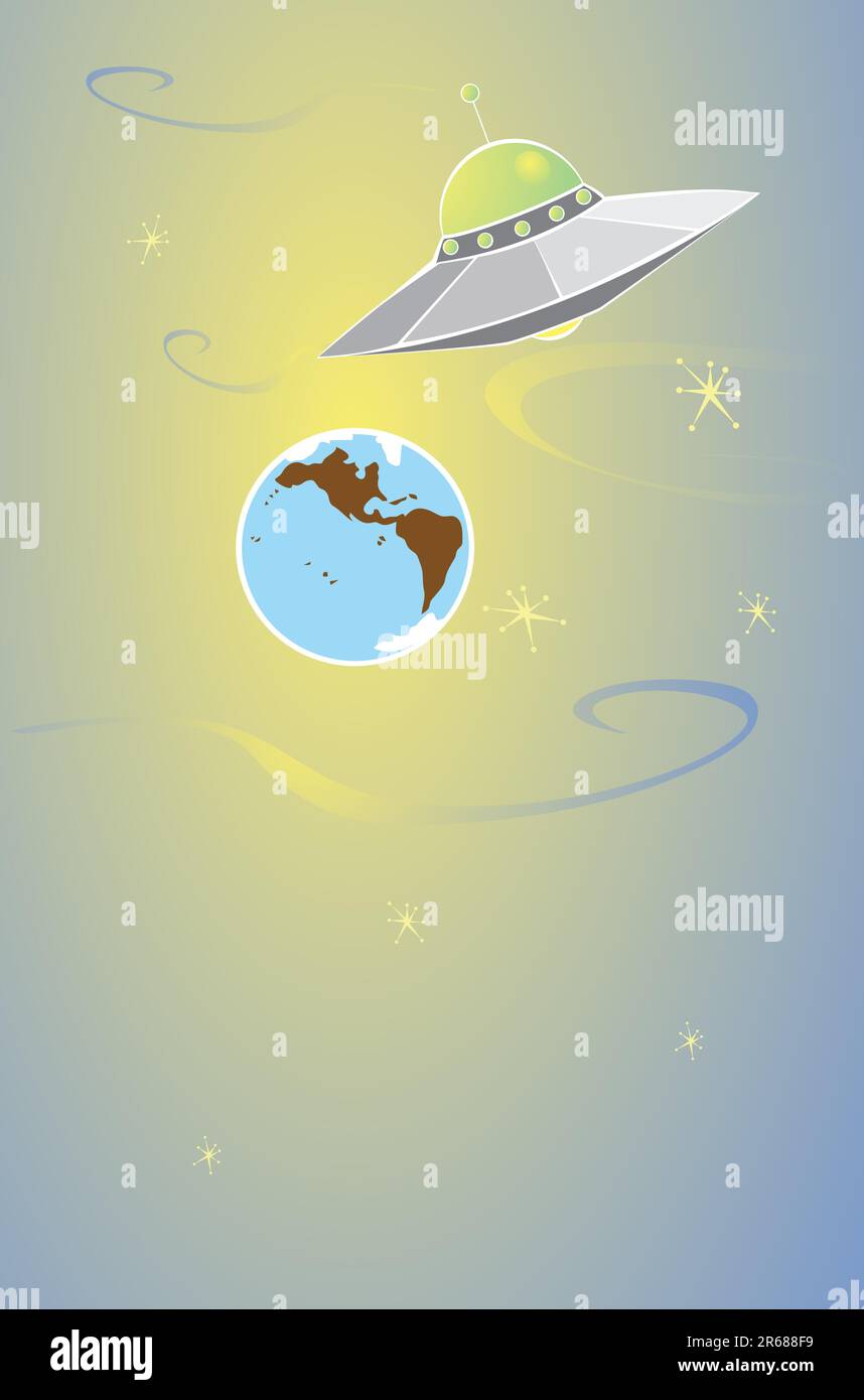 Retro styled flying saucer flying over the earth Stock Vector Image ...