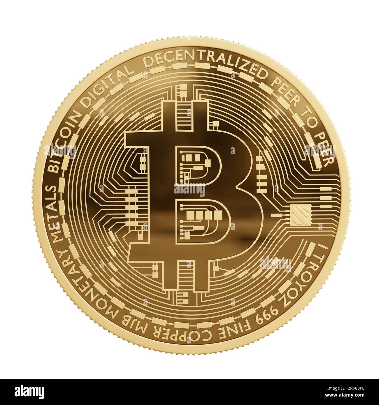 Golden coin with bitcoin symbol. Render 3D. Bitcoin. Cryptocurrency ...