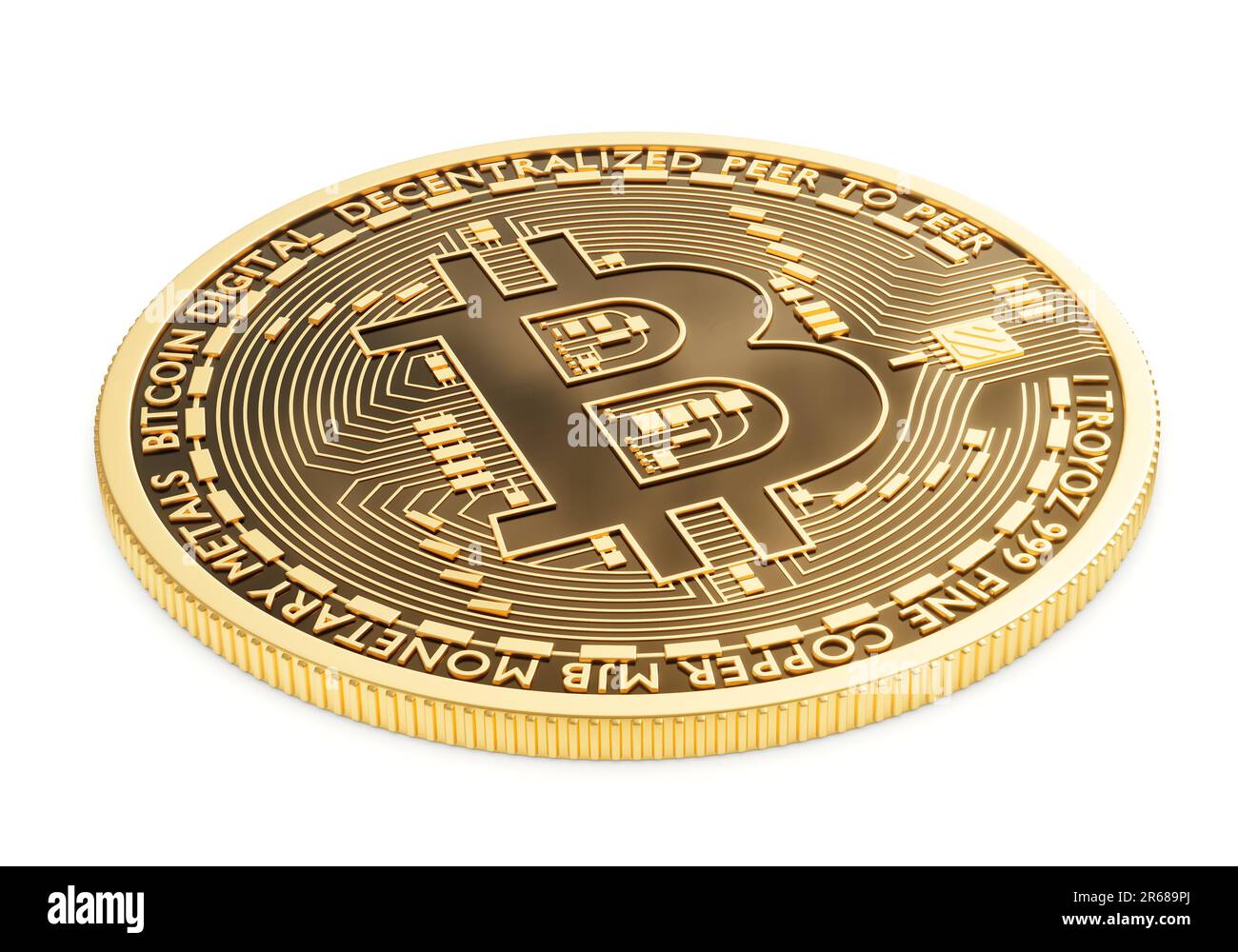 Golden coin with bitcoin symbol. Render 3D. Bitcoin. Cryptocurrency ...